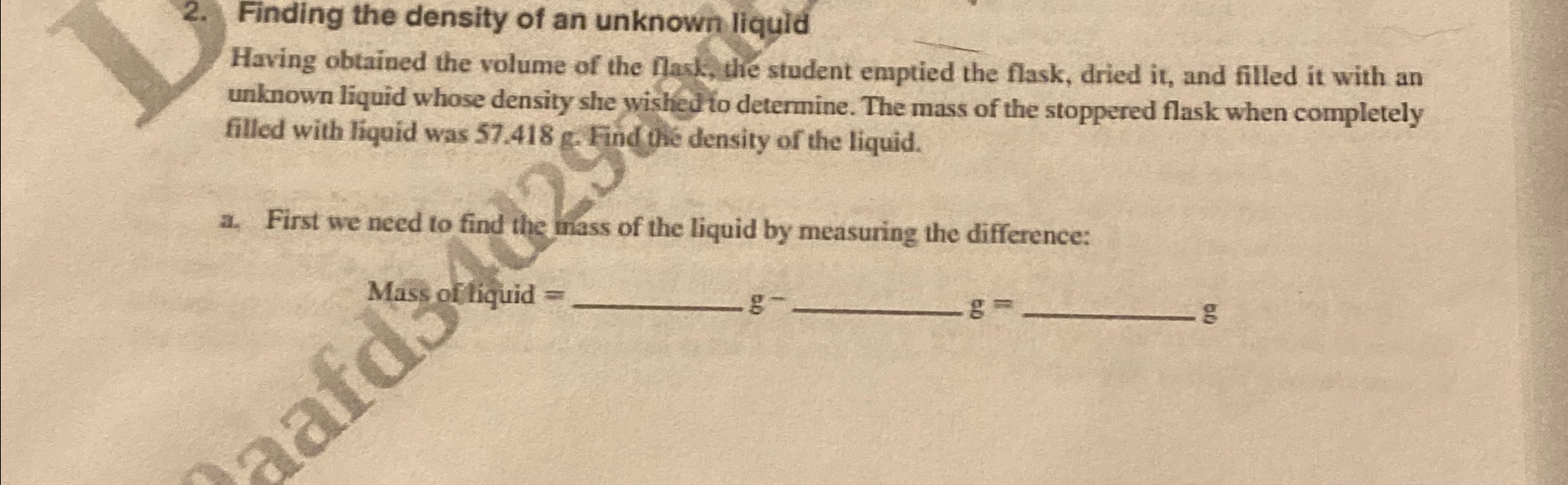 Finding the density of an unknown liquidHaving | Chegg.com