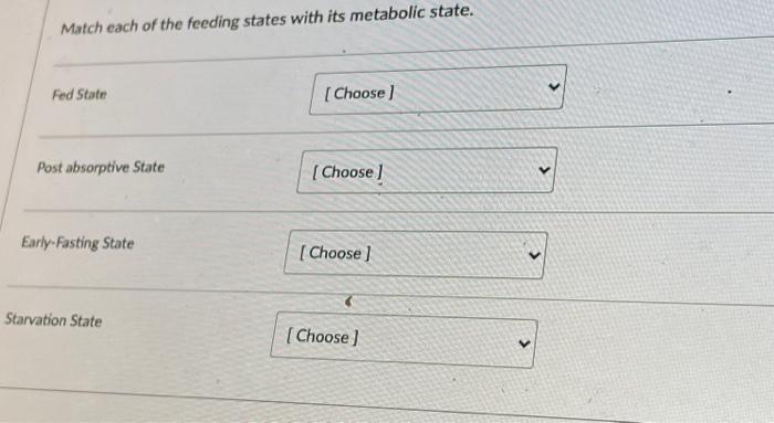 Solved Match each of the feeding states with its metabolic | Chegg.com