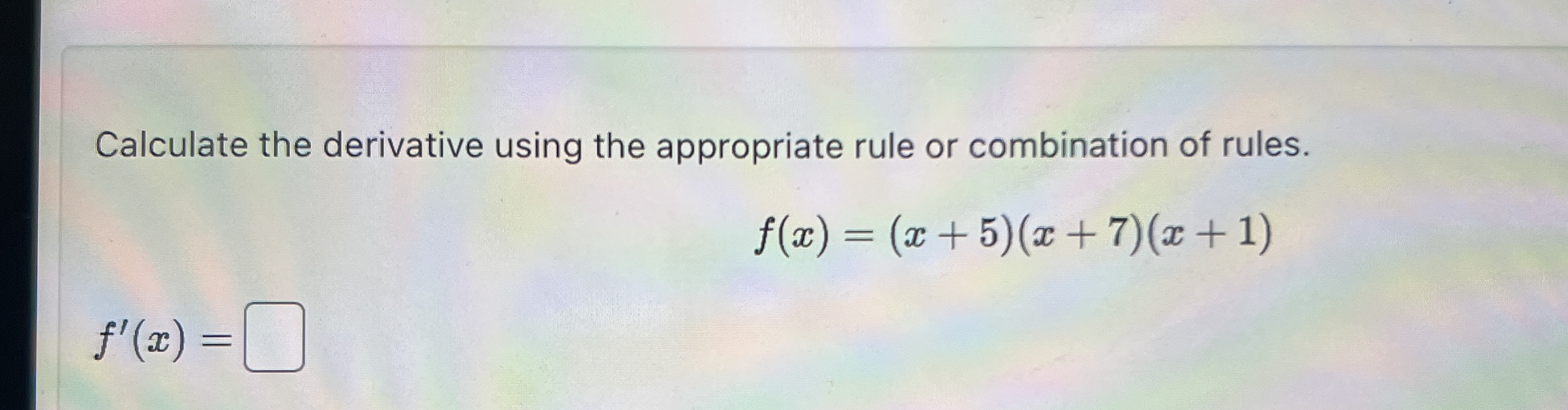 Solved Calculate the derivative using the appropriate rule | Chegg.com