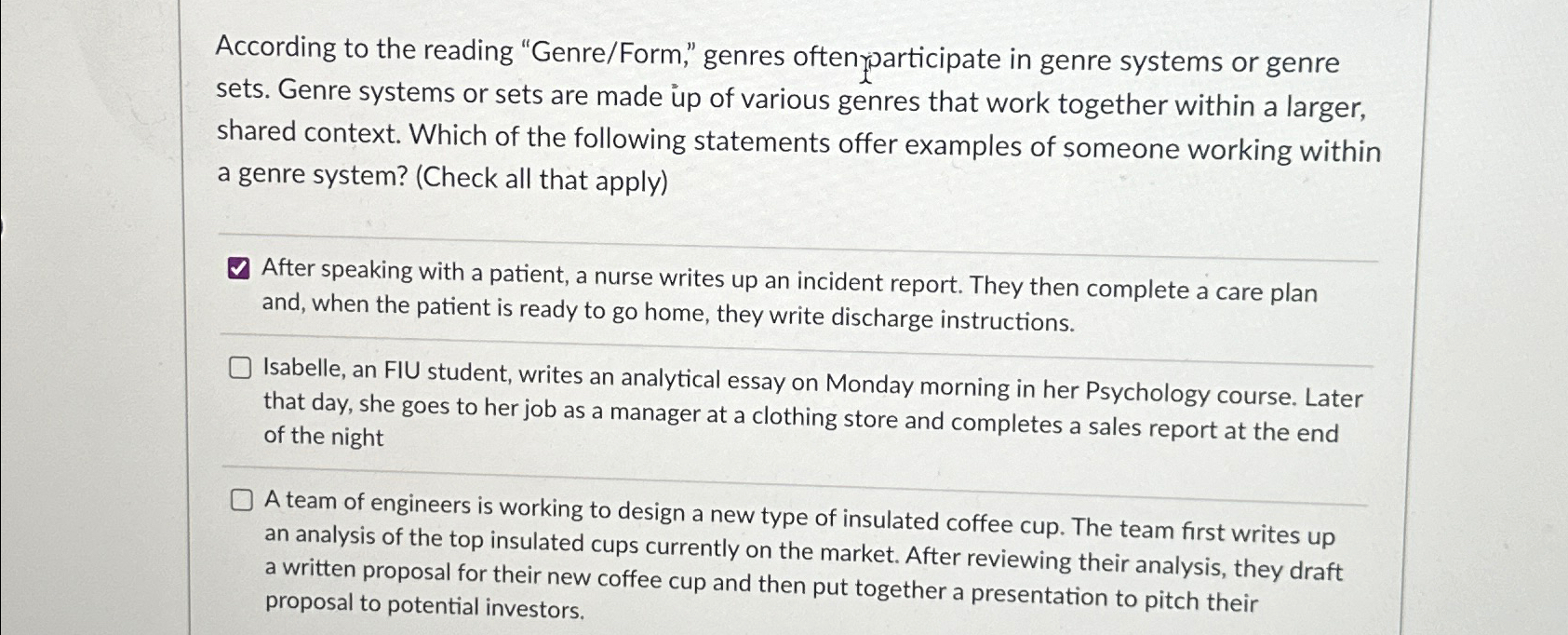 Solved According to the reading "Genre/Form," ﻿genres | Chegg.com