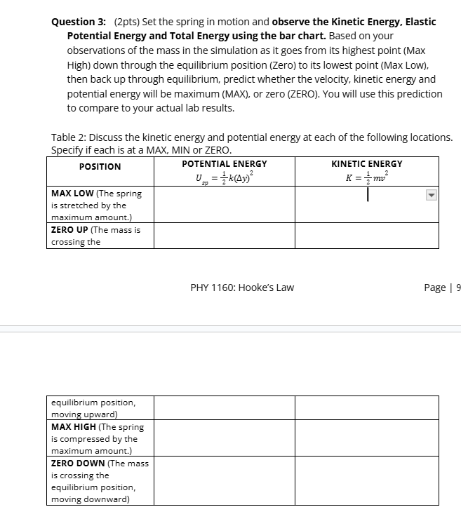 Solved Question 3: (2pts) ﻿Set the spring in motion and | Chegg.com
