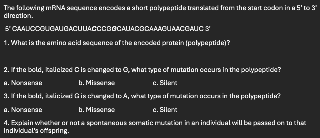 Solved The following mRNA sequence encodes a short | Chegg.com