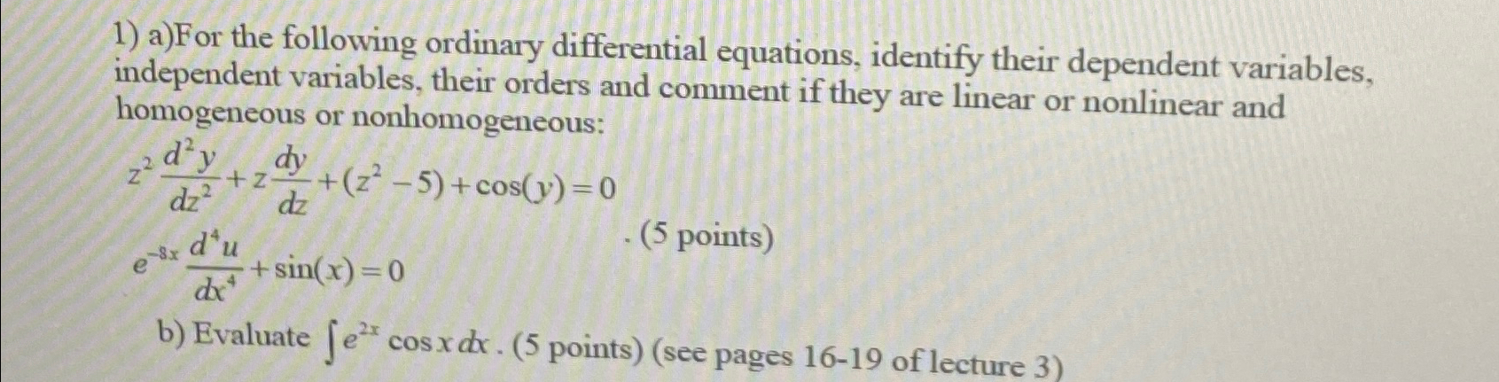 Solved a)For the following ordinary differential equations, | Chegg.com