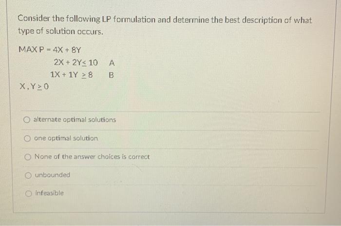 Solved Consider the following LP formulation and determine | Chegg.com