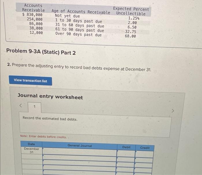Solved 2. Prepare the adjusting entry to record bad debts | Chegg.com