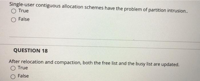 Solved Single-user contiguous allocation schemes have the | Chegg.com