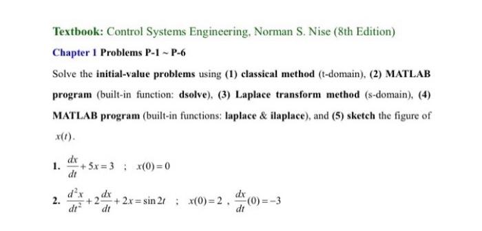 Solved Textbook: Control Systems Engineering, Norman S. Nise | Chegg.com