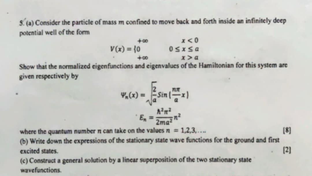 Solved (a) ﻿Consider the particle of mass m ﻿confined to | Chegg.com