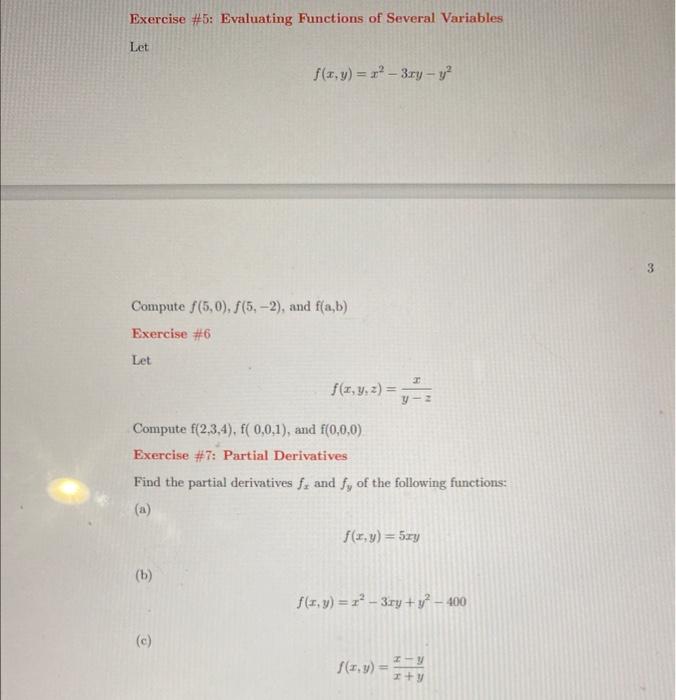 Solved Exercise \#5: Evaluating Functions of Several | Chegg.com