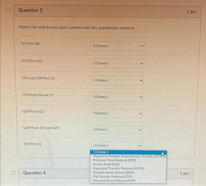 Solved Match the well-known port number with the appropriate | Chegg.com