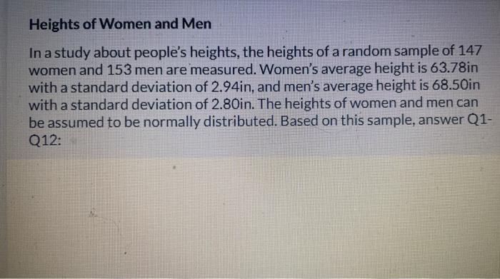 Solved Heights of Women and Men In a study about people's | Chegg.com