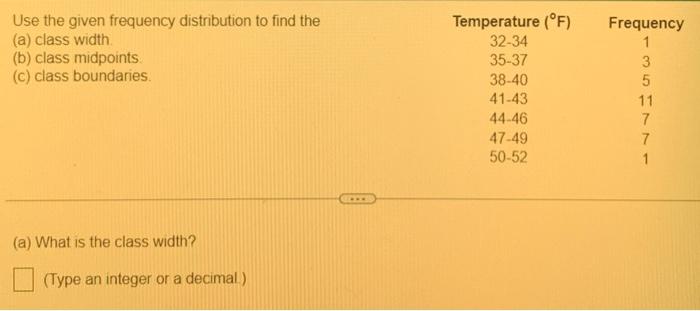 Solved A What Is The Class Width Type An Integer Or A