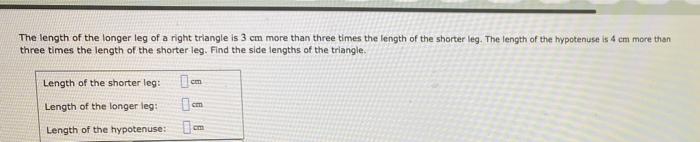 Solved The length of the longer leg of a right triangle is 3 | Chegg.com