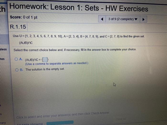 Solved ch Homework: Lesson 1: Sets - HW Exercises Score: 0 | Chegg.com