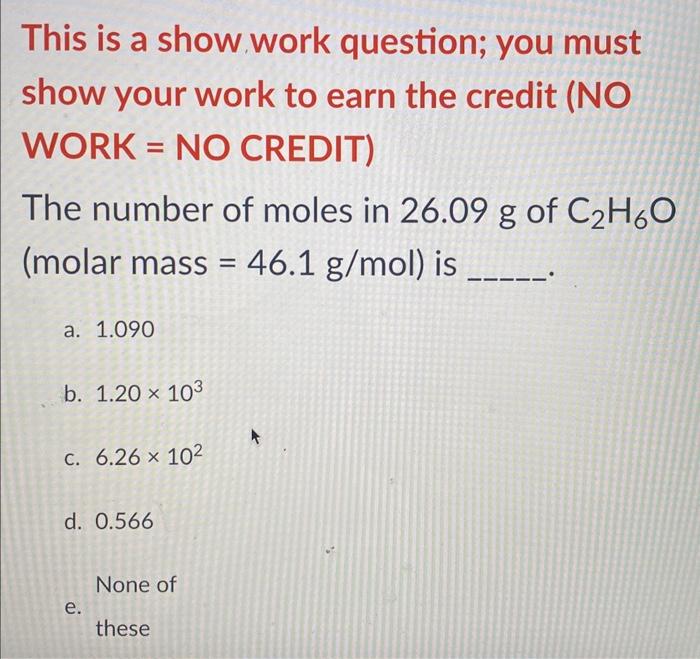 Solved This is a show work question; you must show your work | Chegg.com Solved This is a show work question; you must show your work | Chegg.com