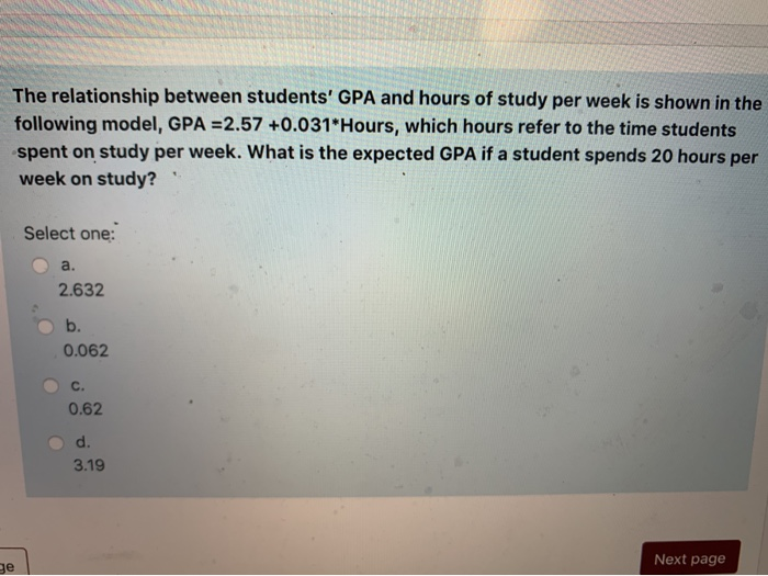 Solved The relationship between students' GPA and hours of | Chegg.com