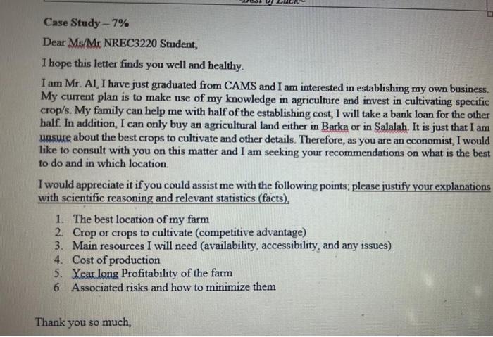 Solved Dear Ms/Mr NREC3220 Student, I hope this letter finds | Chegg.com