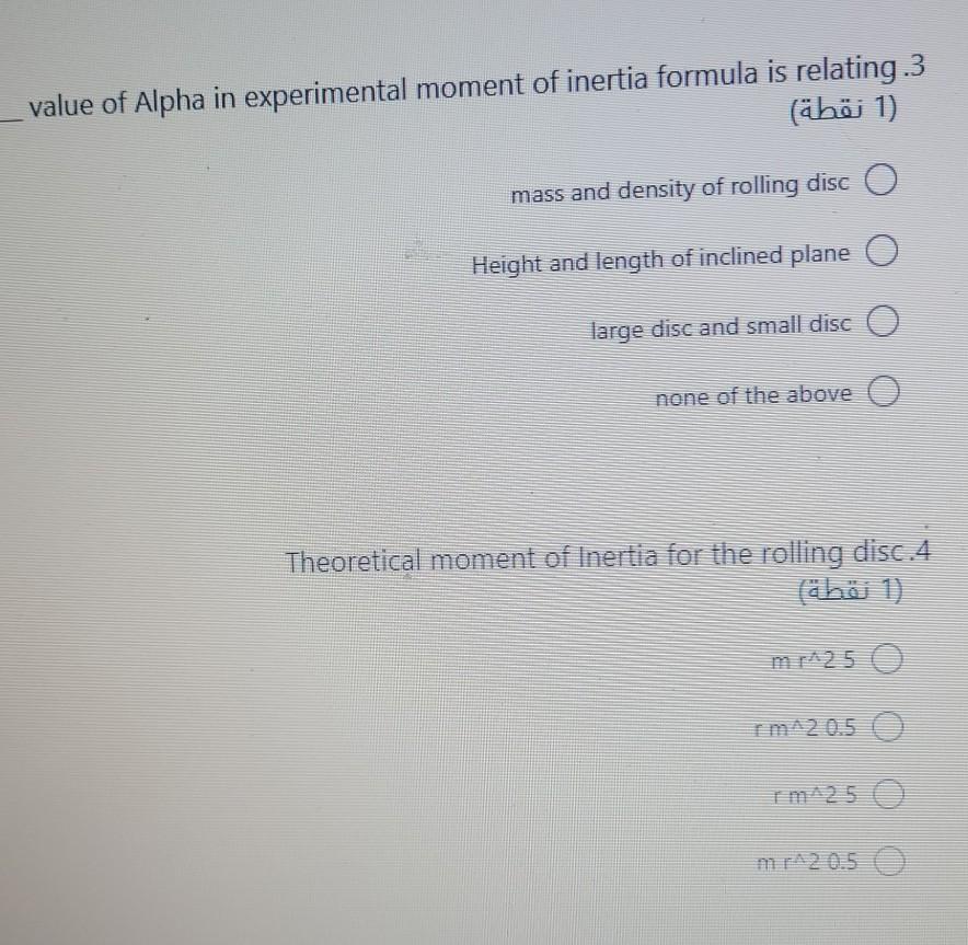 Solved value of Alpha in experimental moment of inertia | Chegg.com
