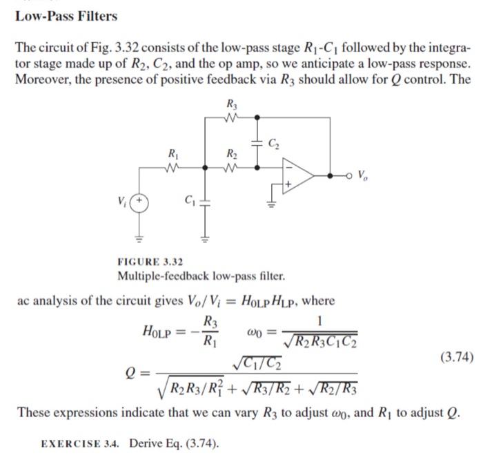 Solved The circuit of Fig. 3.32 consists of the low-pass | Chegg.com