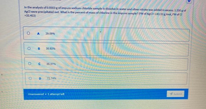 Solved 25 Homework Unanswered In the analysis of 0.8503 g of | Chegg.com