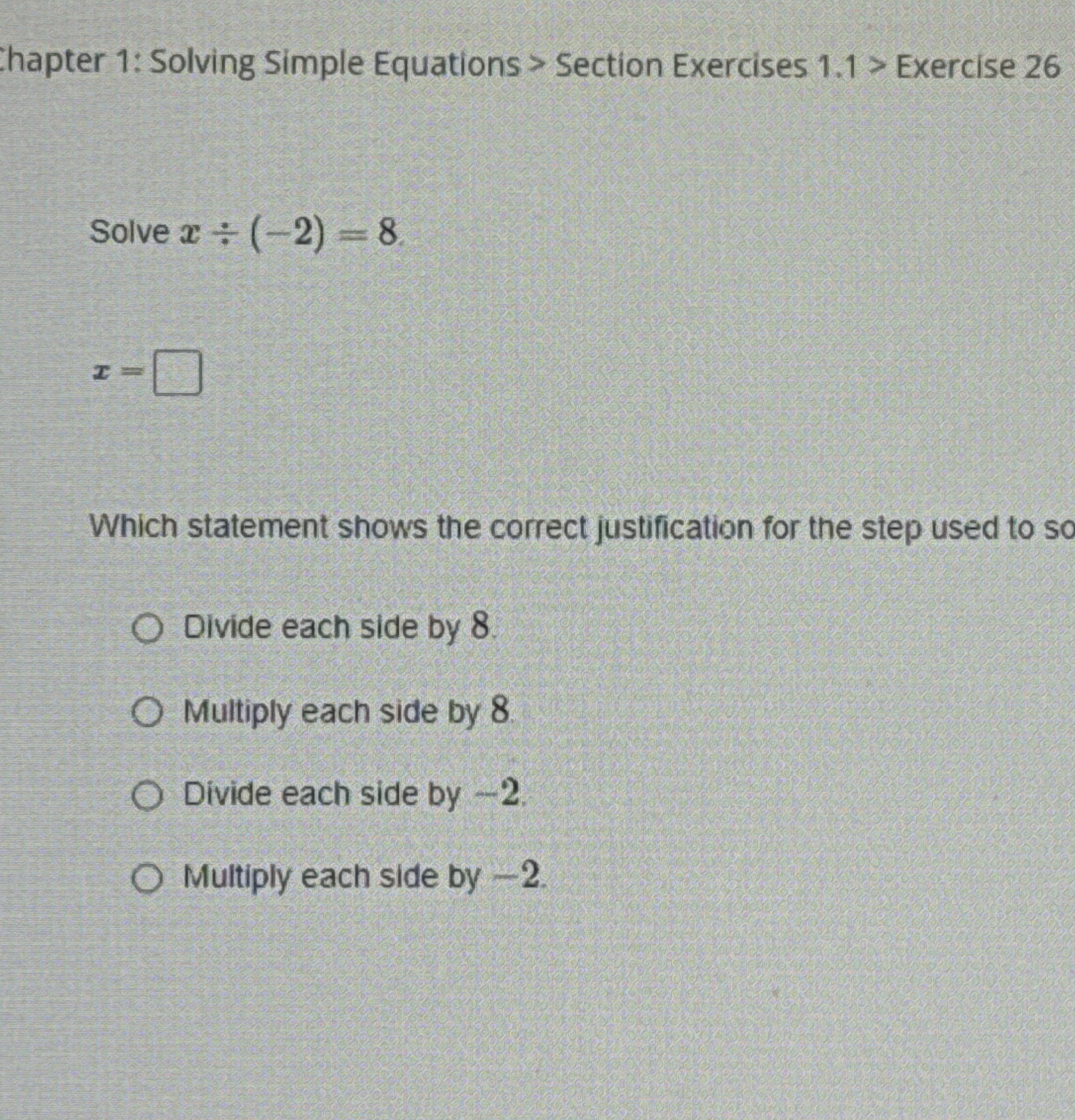 Solved hapter 1: Solving Simple Equations > ﻿Section | Chegg.com