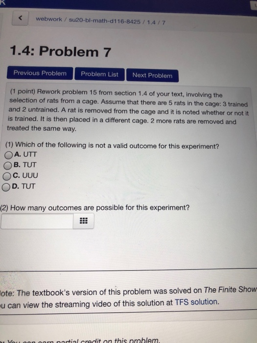 Solved webwork / su20-bl-math-d116-8425 / 1.4 / 7 1.4: | Chegg.com