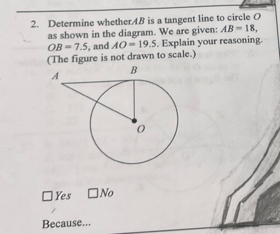 Solved Determine whether AB ﻿is a tangent line to circle O | Chegg.com