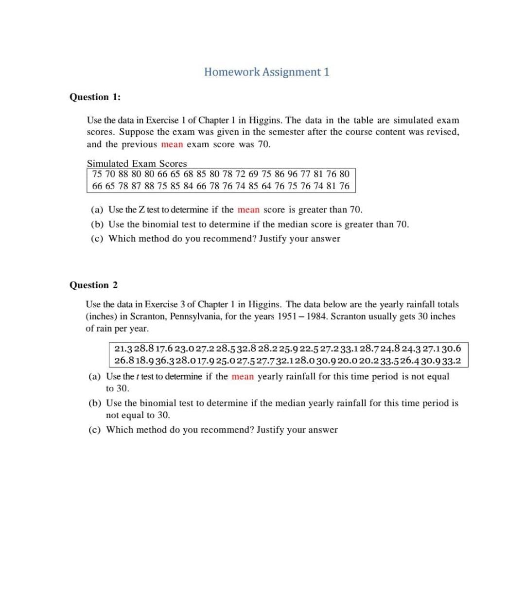 Solved Homework Assignment 1question 1 Use The Data In