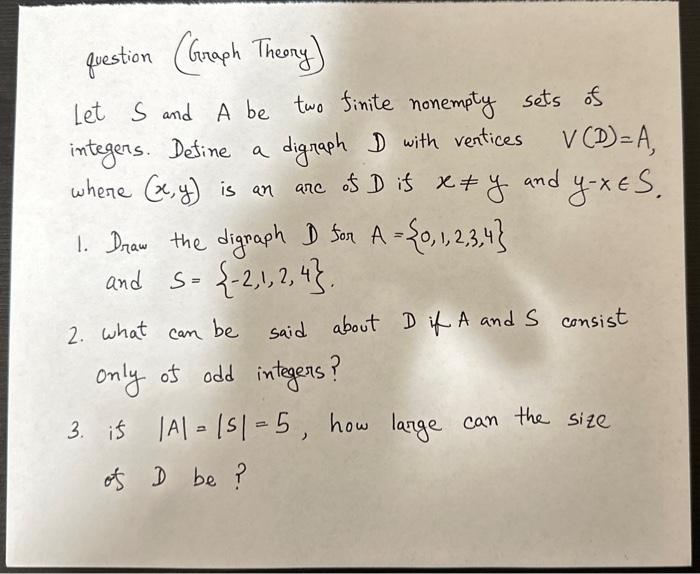Solved question (Graph Theory) Let S and A be two finite | Chegg.com