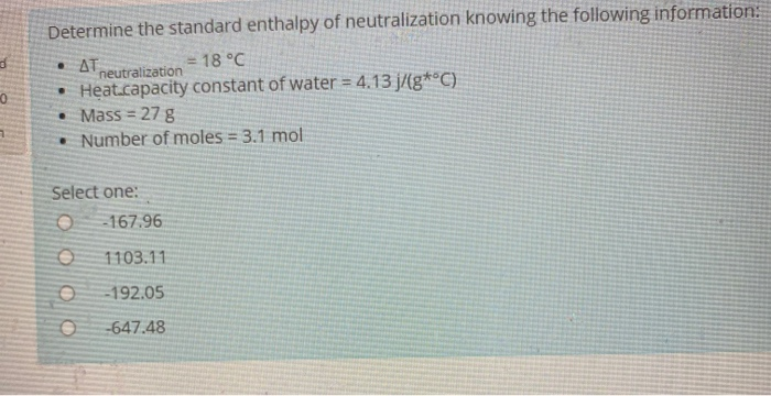 Solved Determine the standard enthalpy of neutralization | Chegg.com