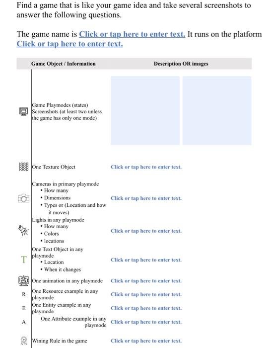 Find a game that is like your game idea and take | Chegg.com