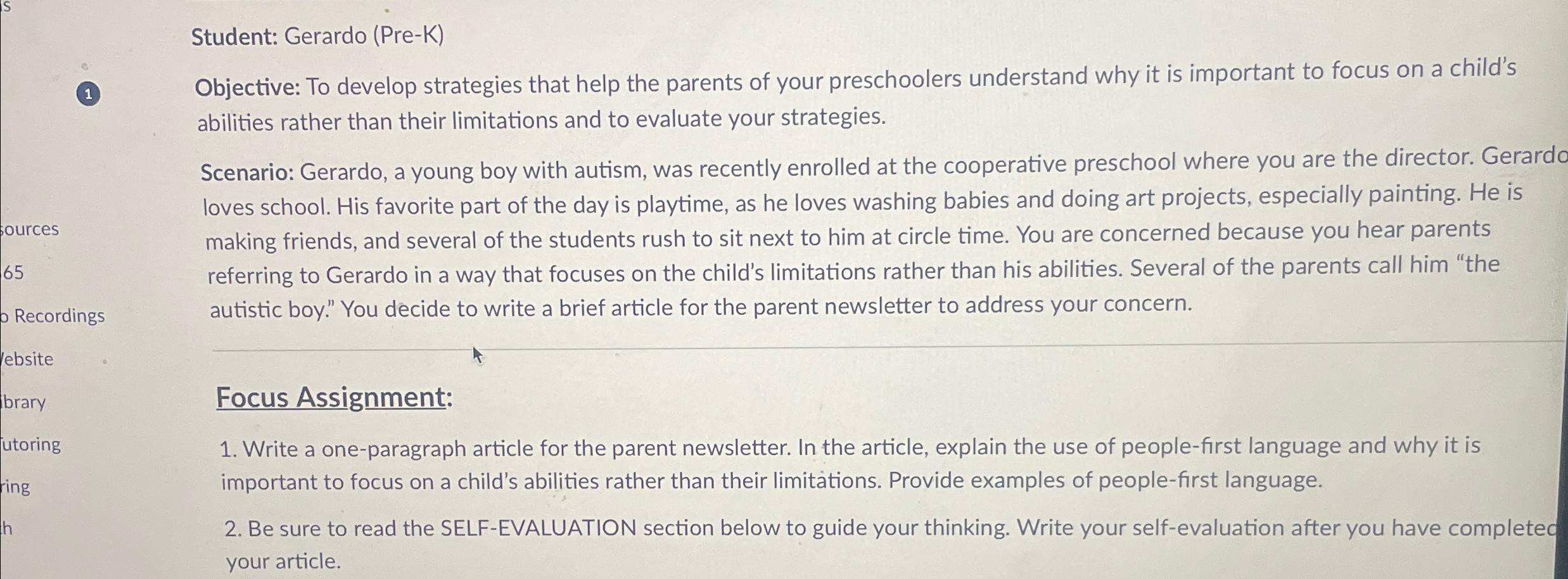 Solved Student: Gerardo (Pre-K)(1) ﻿Objective: To develop | Chegg.com