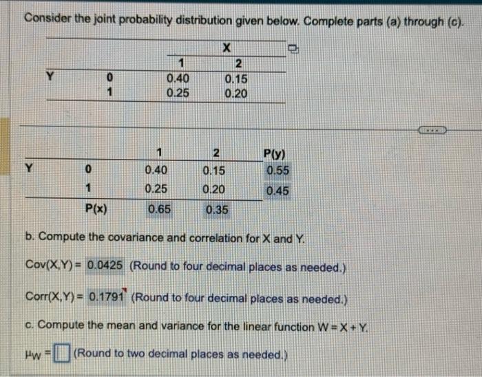Solved Consider the joint probability distribution given | Chegg.com