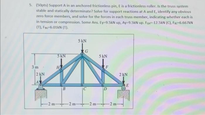 Solved 5. (5Opts) Support A in an anchored frictionless pin, | Chegg.com