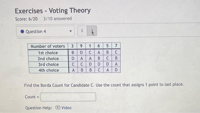 Solved Exercises - Voting Theory Score: 6/203/10 answered | Chegg.com