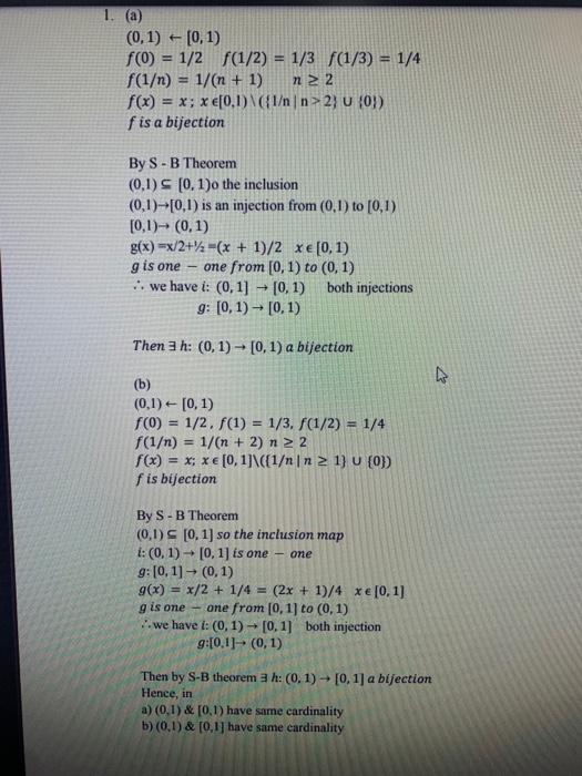 Solved 1. Construct an explicit bijection between the | Chegg.com