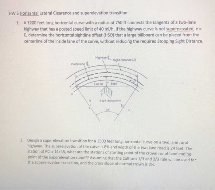 HW 5 Horizantal Lateral Clearance and superelevation | Chegg.com