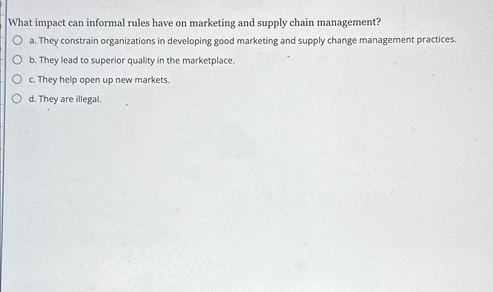 Solved What impact can informal rules have on marketing and | Chegg.com