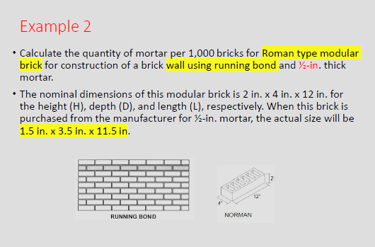Solved Example 2Calculate the quantity of mortar per 1,000 | Chegg.com