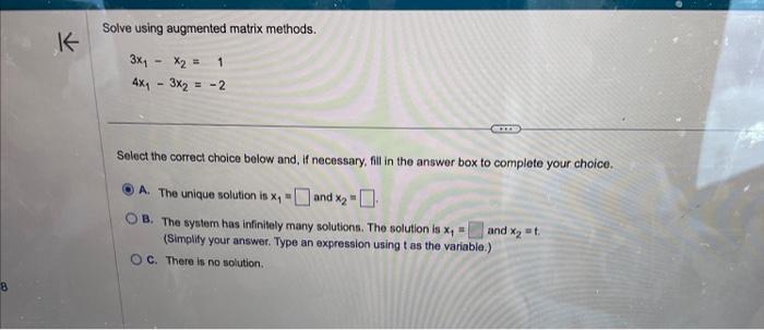 Solved Solve using augmented matrix methods. | Chegg.com
