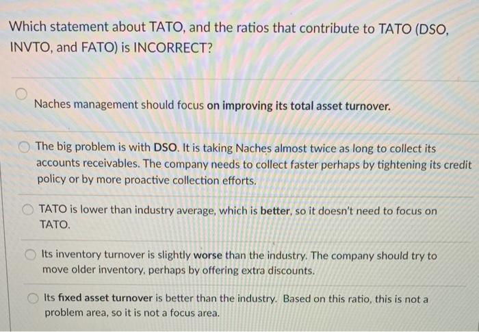 Which statement about TATO, and the ratios that | Chegg.com