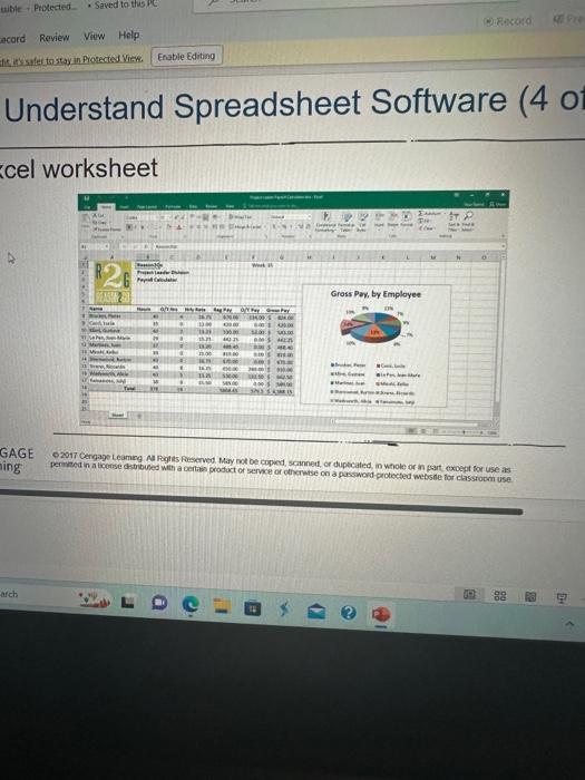 Understand Spreadsheet Software (4 cel worksheet | Chegg.com
