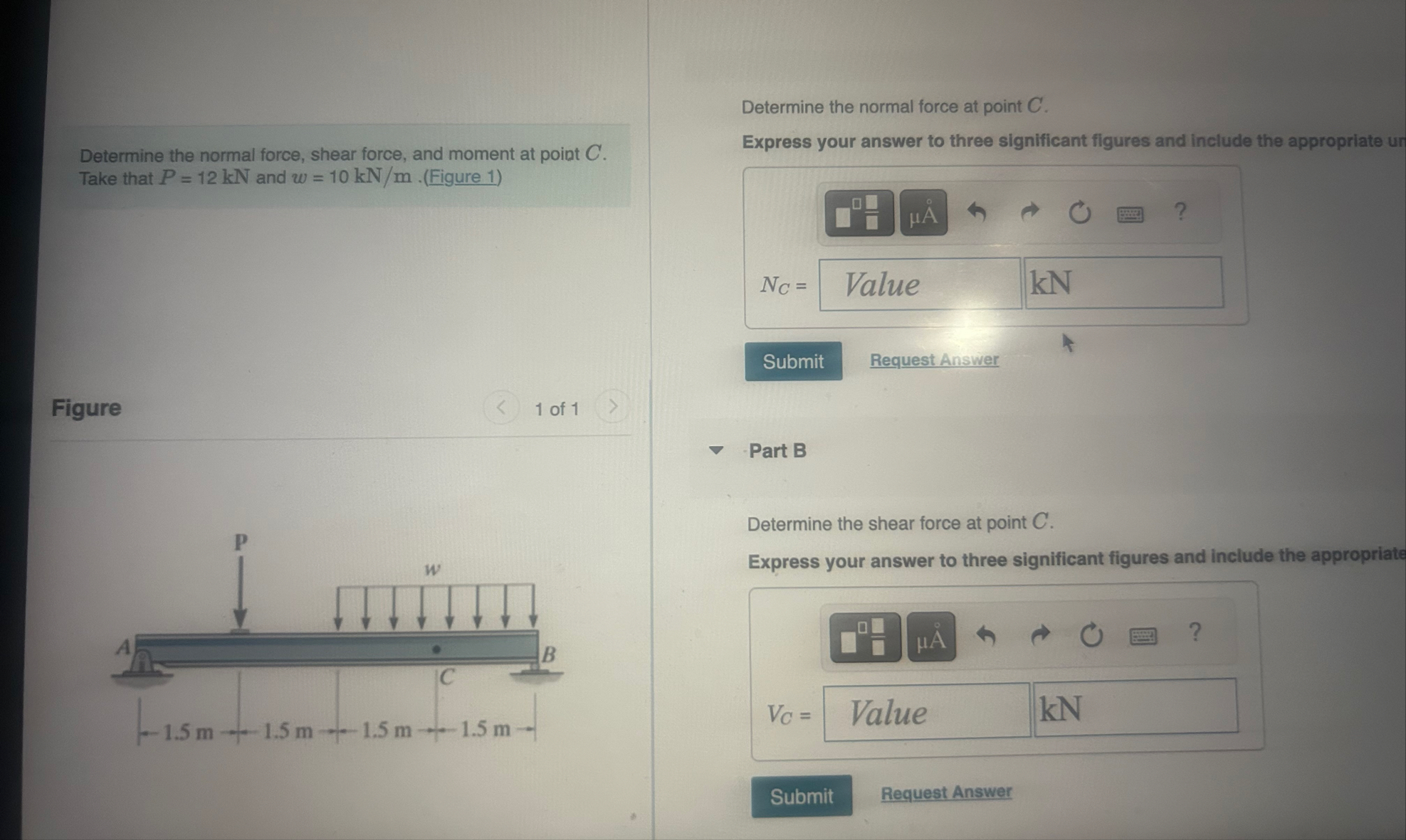 Solved VC= Request AnswerPart CDetermine the moment at point | Chegg.com