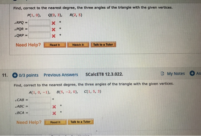Solved Find, correct to the nearest degree, the three angles | Chegg.com