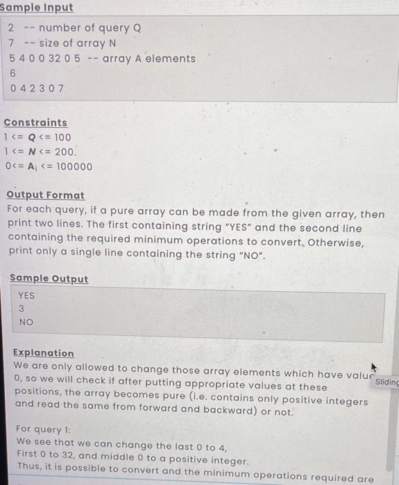 Solved Array Operations: Pure Array An array is called pure | Chegg.com