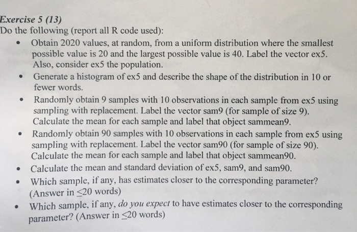Solved . . Exercise 5 (13) Do the following (report all R | Chegg.com