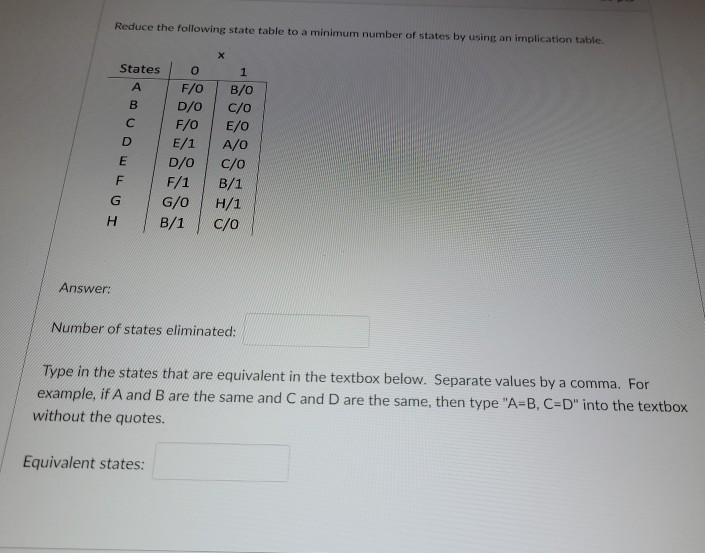 Solved Reduce the following state table to a minimum number | Chegg.com