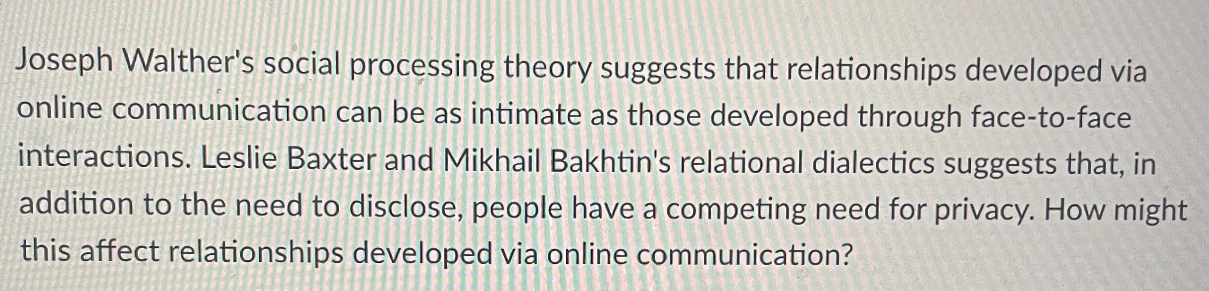 Solved Joseph Walther's social processing theory suggests | Chegg.com