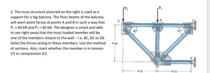Solved 2. The truss structure pictured on the right is used | Chegg.com