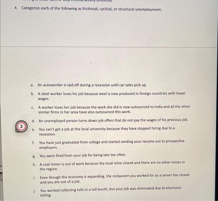 Solved 4. Categorize each of the following as frictional, | Chegg.com